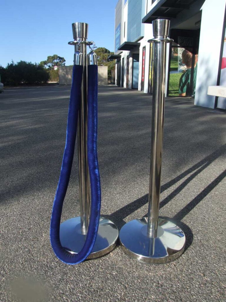 Bollards with Blue Velvet Rope | Perth Bouncy Castle Hire: Your Trusted ...